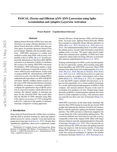 Pdf Pascal Precise And Efficient Ann Snn Conversion Using Spike Accumulation And Adaptive