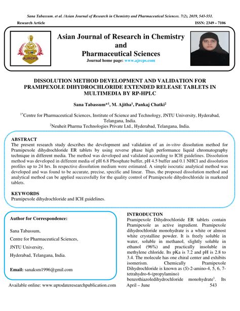 Pdf Dissolution Method Development And Validation For Pramipexole Dihydrochloride Extended