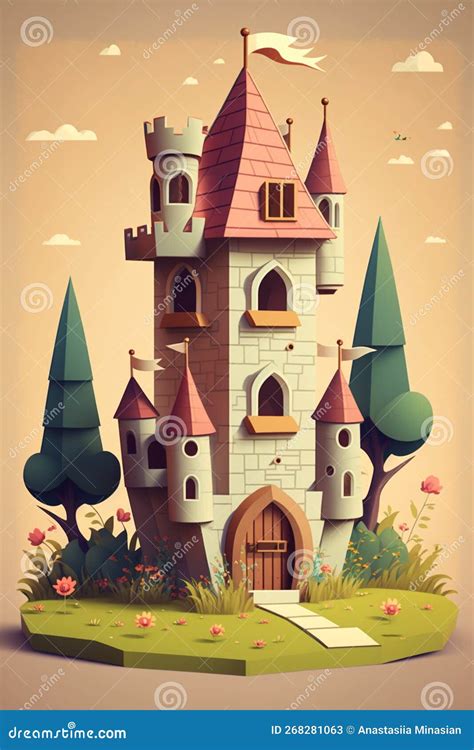Cartoon Cute Castle Retro Style Royalty Free Illustration