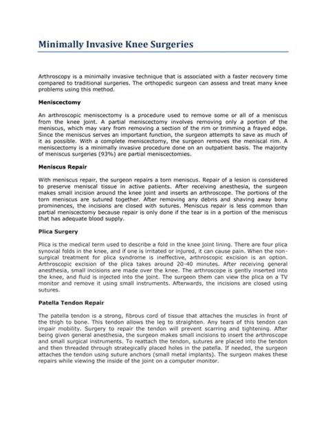 Minimally Invasive Knee Surgeries Pdf