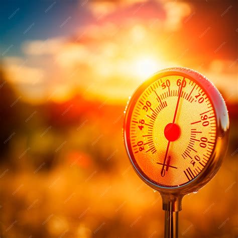 Premium Ai Image Thermometer Showing Temperature Against The Backdrop Of A Hot Day Generative