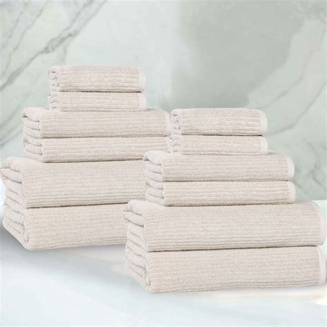 Superior Destin Cotton Blend Medium Weight Ribbed 12 Piece Towel Set
