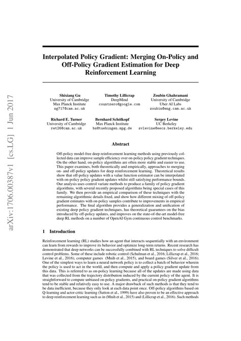 Pdf Interpolated Policy Gradient Merging On Policy And Off Policy
