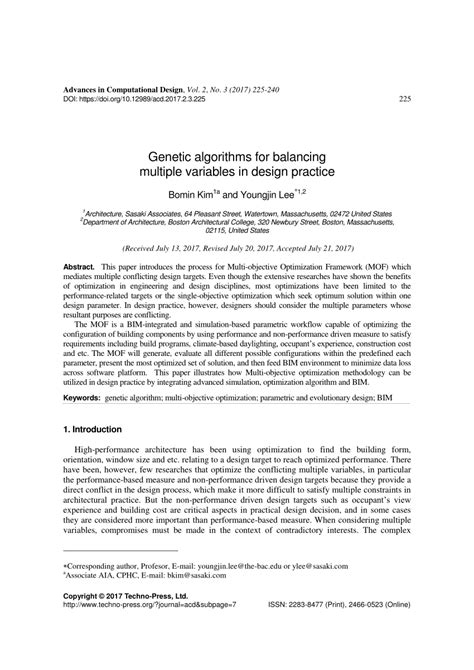 Pdf Genetic Algorithms For Balancing Multiple Variables In Design