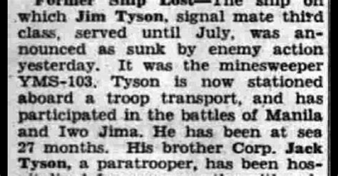 Journey To The Past James Tyson Former Ship Minesweeper Yms 103 Lost