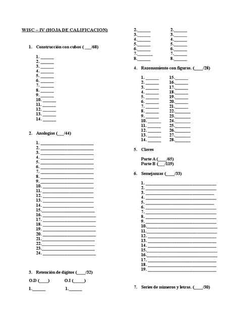 PDF Hojas De Respuesta WISC Y WAIS DOKUMEN TIPS