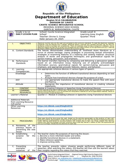 Week 4 Day 2 Lp Pdf Public Speaking Learning