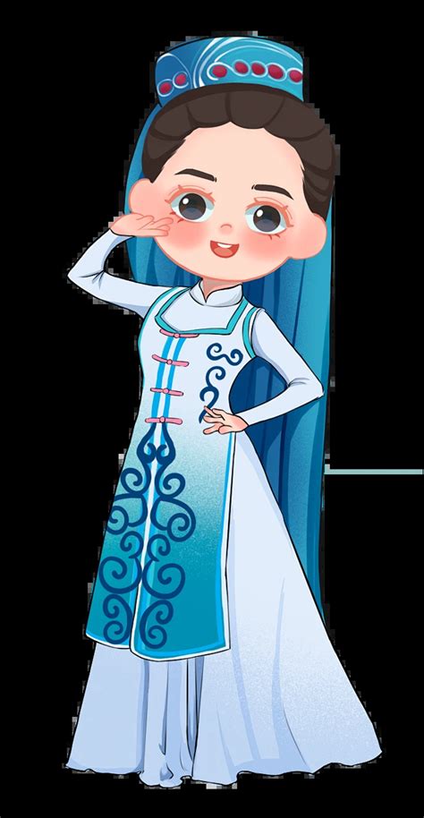 8可爱蓝色戴帽子舞蹈回族女孩56民族元素 花瓣网