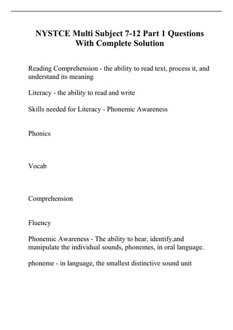 Nystce Multi Subject 7 12 Part 1 Questions With Complete Solution Nystce Nystce Stuvia Us