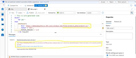 how to fix an issue for selecting data from csv file in azure data lake store gen2 microsoft qanda