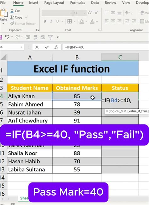 excel if function tips pass fail shorts shortfeed viralshorts