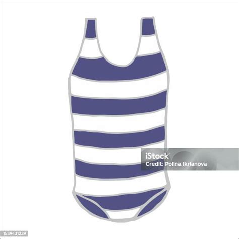 여름 옷 요소 바다나 수영장에서 수영할 수 있는 아름다운 여성 줄무늬 수영복 해변 휴가 또는 여행을 위한 스타일리시한 의류 흰색 배경에 분리된 만화 평면 벡터 그림 관광객에
