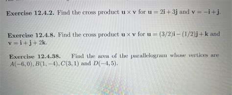 Solved Exercise Find The Cross Product Uv For Chegg