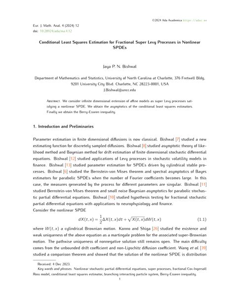 Pdf Conditional Least Squares Estimation For Fractional Super Levy Processes In Nonlinear Spdes