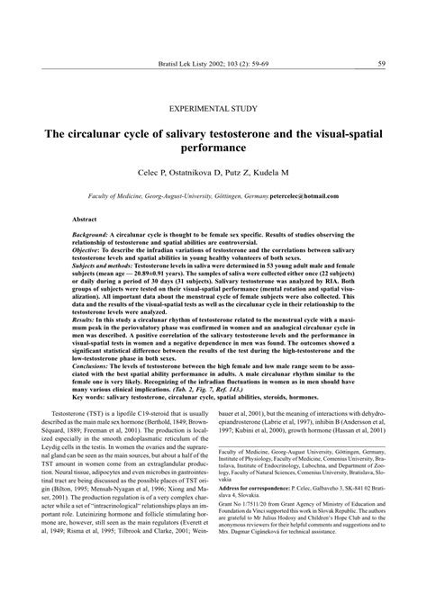 Pdf The Circalunar Cycle Of Salivary Testosterone And The Visual Spatial Performance