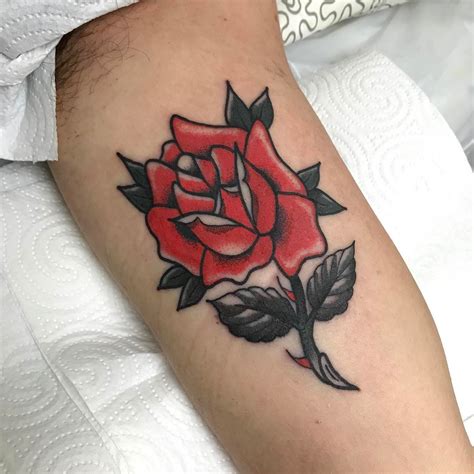 Old School Rose Tattoo With Stem