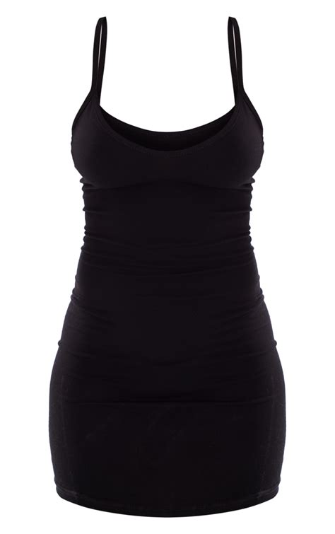Basic Black Extreme Plunge Strappy Bodycon Dress Dresses Prettylittlething Usa