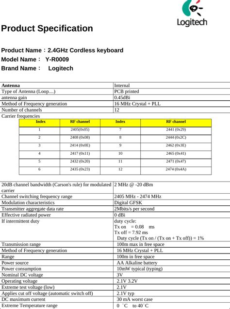 Logitech Far East Yr Ghz Cordless Keyboard User Manual Borol Qsg Guidelines