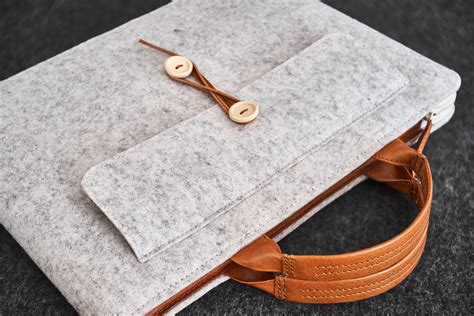 Laptop Felt And Leather Folio W Handle Hand Made Etsy
