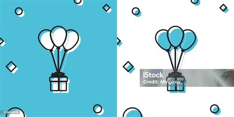 파란색과 흰색 배경에 격리 풍선 아이콘 블랙 선물 상자 임의 동적 셰이프 벡터 일러스트레이션 가능성에 대한 스톡 벡터 아트 및 기타 이미지 Istock