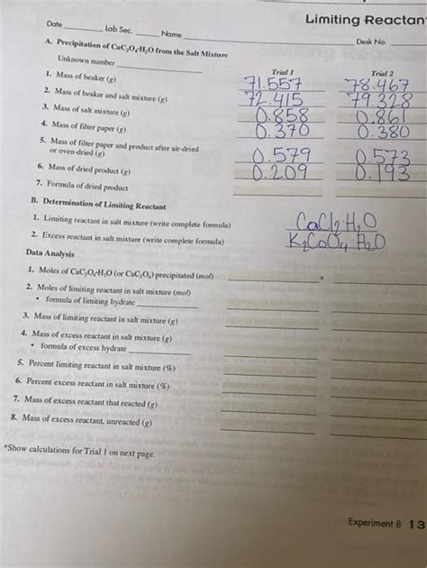 Solved Date Limiting Reactan Lab Sec Name Desk No A