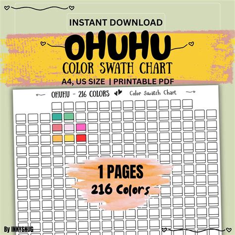 Ohuhu 216 Marker Color Swatch Chart Printable Pdf Template Etsy