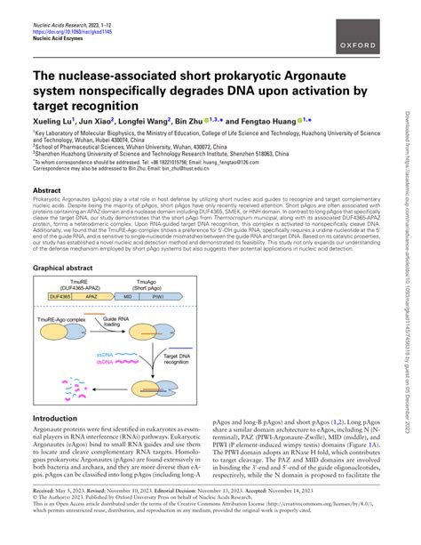 Pdf The Nuclease Associated Short Prokaryotic Argonaute System Nonspecifically Degrades Dna