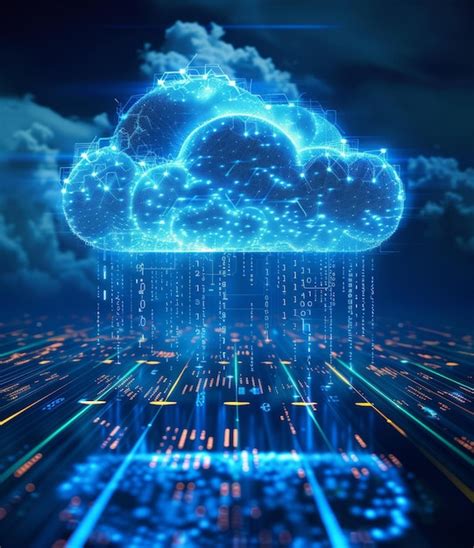 Premium Photo Bblue Glowing Digital Cloud Computing And Data Storage Concept Illustration