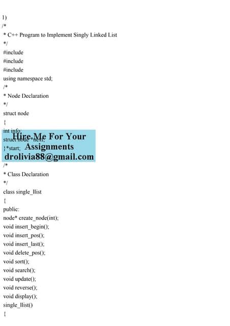1 C Program To Implement Singly Linked List Inclupdf
