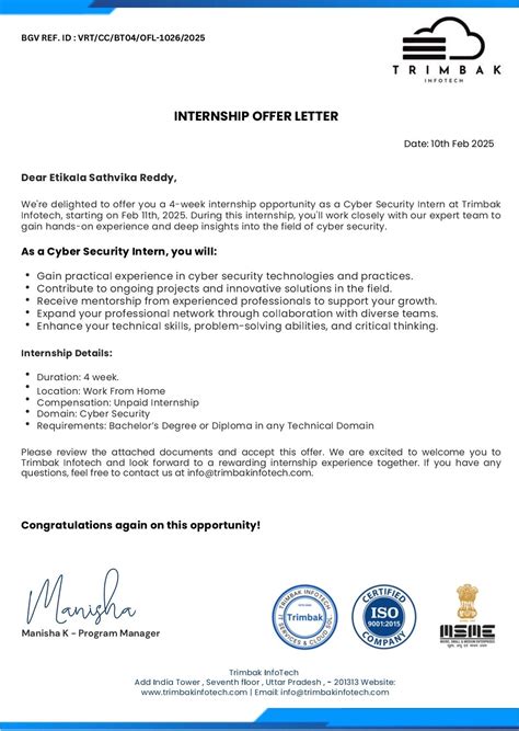 Trimbakinfotech Cybersecurity Internship Learning Growth