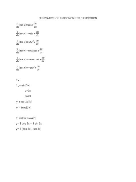 Derivative Of Trigonometric Function Pdf