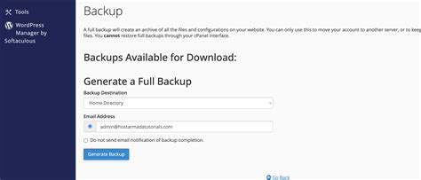 generating backups through the backup feature in cpanel hostarmada