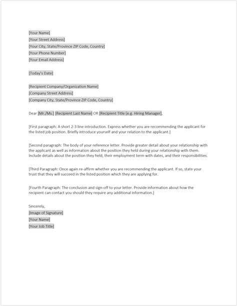 Free Reference Letter Template For Employment Application