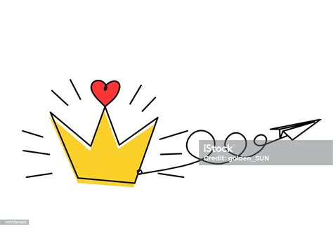 추상적인 색깔 크라운은 종이비행기를 흰색에 선 그리기로 한다 개념에 대한 스톡 벡터 아트 및 기타 이미지 개념 건강관리와 의술 공주 Istock