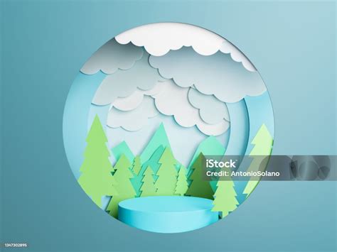 3d 용지 절단 풍경과 실린더가 있는 원 페이퍼커팅에 대한 스톡 사진 및 기타 이미지 페이퍼커팅 풍경 원형 Istock