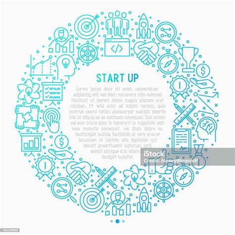 개발 성장 성공 아이디어 투자의 얇은 선 아이콘 원에 개념을 시작 합니다 배너 웹 페이지 인쇄 매체에 대 한 벡터 그림 안의 텍스트에 대 한 장소 개념에 대한 스톡 벡터