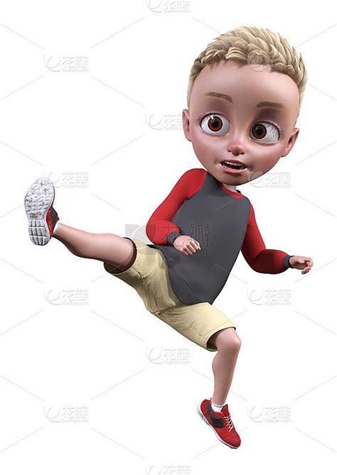 3d插图卡通男孩在白色