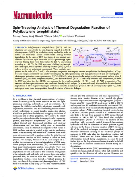 Pdf Spin Trapping Analysis Of Thermal Degradation Reaction Of Poly Butylene Terephthalate