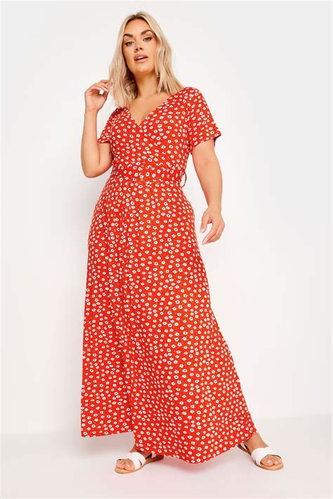 Yours Plus Size Orange Ditsy Floral Print Maxi Wrap Dress Yours Clothing