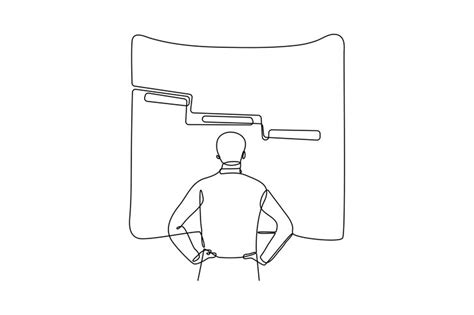 Gantt 차트 일정 프로젝트 계획 개념을 사용하여 Ar 화면을 보고 있는 연속 한 선 그리기 사업가 관리자 단일 선 그리기