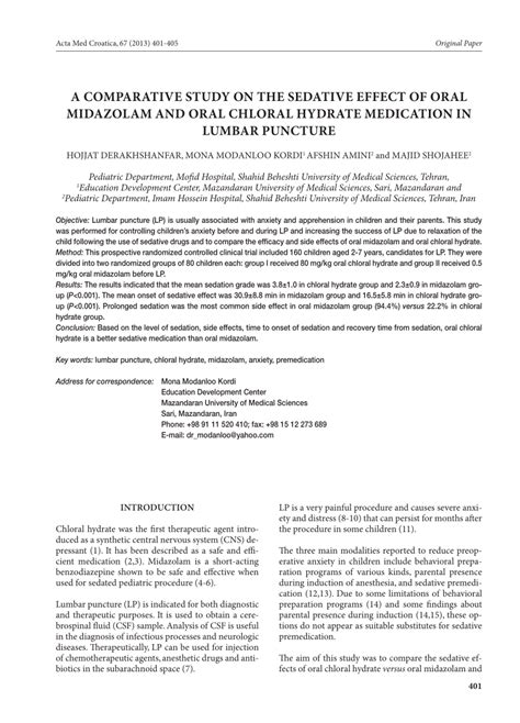 PDF A Comparative Study On The Sedative Effect Of Oral Midazolam And Oral Chloral Hydrate