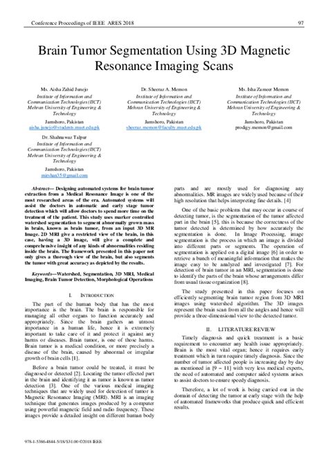 Pdf Brain Tumor Segmentation Using 3d Magnetic Resonance Imaging Scans