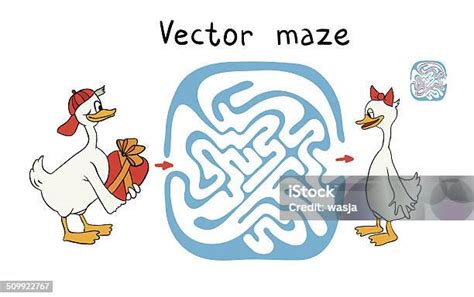 Vector Maze Labirin Dengan Bebek Ilustrasi Stok Unduh Gambar Sekarang