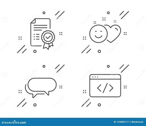 Certificate Messenger And Smile Icons Set Seo Script Sign Vector Stock Vector Illustration