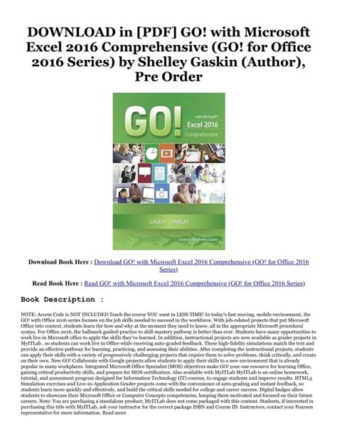 PPT EBook PDF GO With Microsoft Excel 2016 Comprehensive GO For Office 2016 Serie