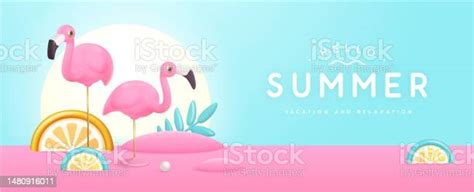 3d 플라스틱 열대 과일 나뭇잎 플라밍고가 있는 여름 포스터 여름 배경입니다 벡터 그림 0명에 대한 스톡 벡터 아트 및 기타 이미지 Istock