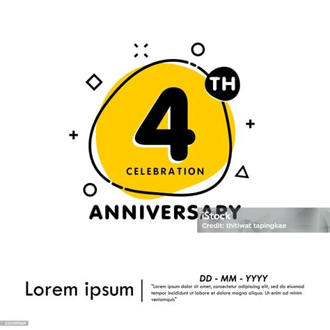 창립 4주년 기념 엠블럼 기념일 로고 배지는 액체 유기 모양 또는 불규칙한 둥근 얼룩 형태로 격리되어 흰색 배경에 낙서 서클 라인이 있습니다 벡터 일러스트 레이션 템플릿