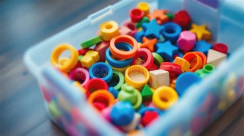 Colorful Assorted Geometric Shapes In Clear Plastic Container For