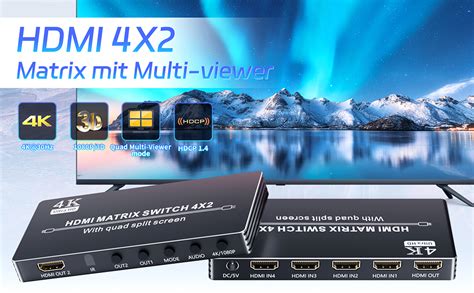 HDMI Matrix Switcher 4X2 with Multiview, BolAAzuL HDMI Multi-visor Quad ...