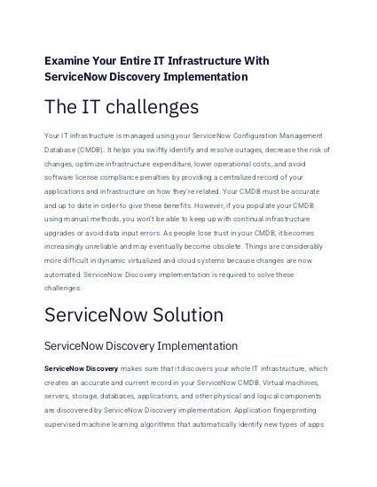 Examine Your Entire It Infrastructure With Servicenow Discovery Implementationpdf